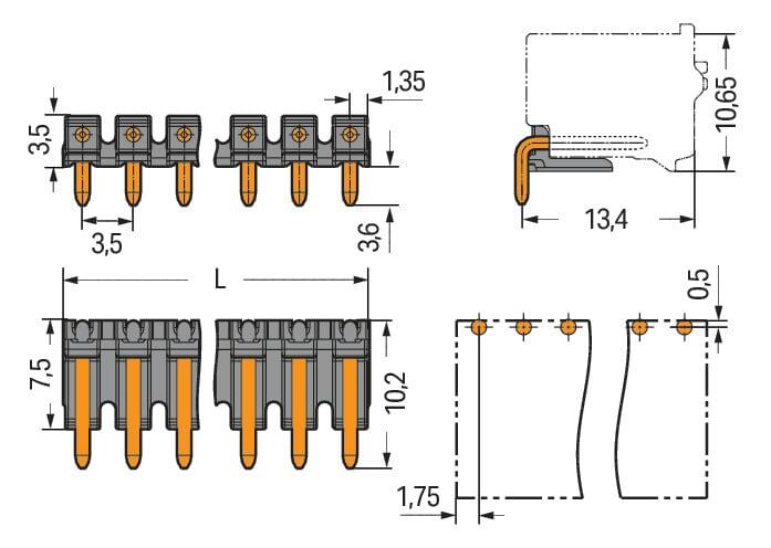 2091-1724 WAGO Regleta de pines 4 polos negro